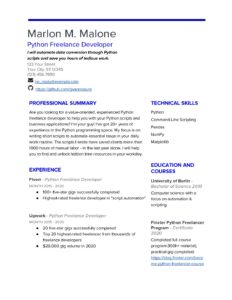 Resume – Python Freelance Developer – Be on the Right Side of Change